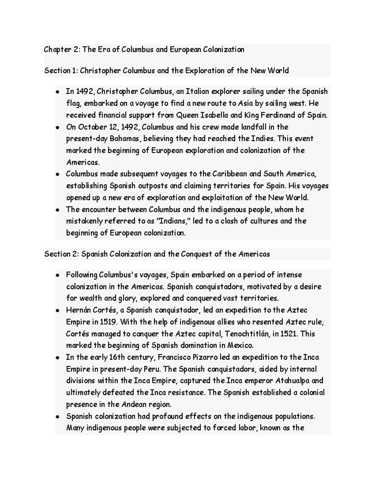 APUSH Chapter 2: Columbus and Spanish Colonization of the Americas ...