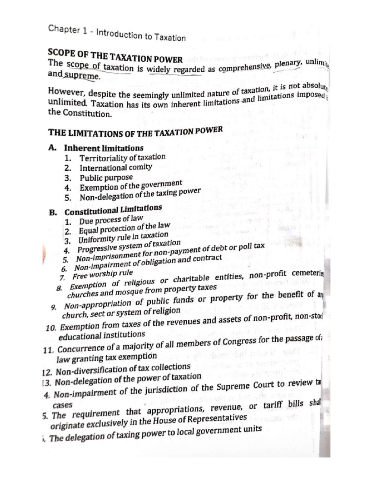 TAX101 Chapter 1: Introduction to the Scope of Taxation Power - Studocu