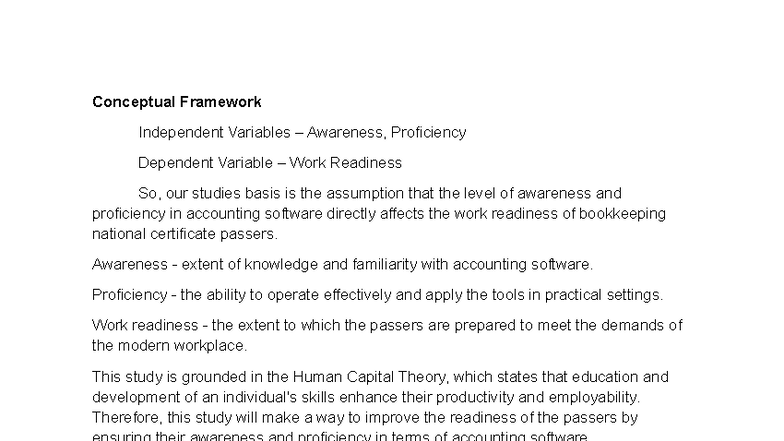 Conceptual Framework: Awareness & Proficiency Impact on Work Readiness ...