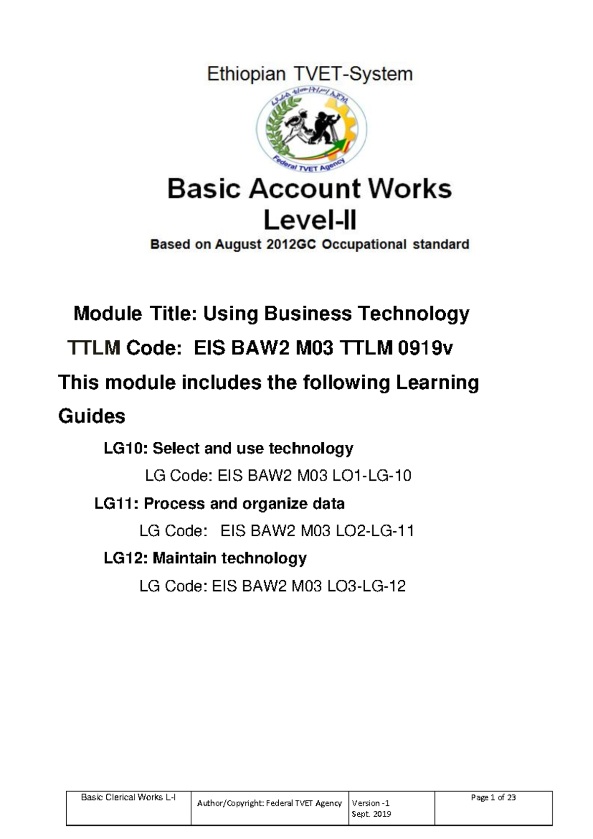 Using Business Technology: Learning Guides EIS BAW2 M03 TTLM 0919v ...