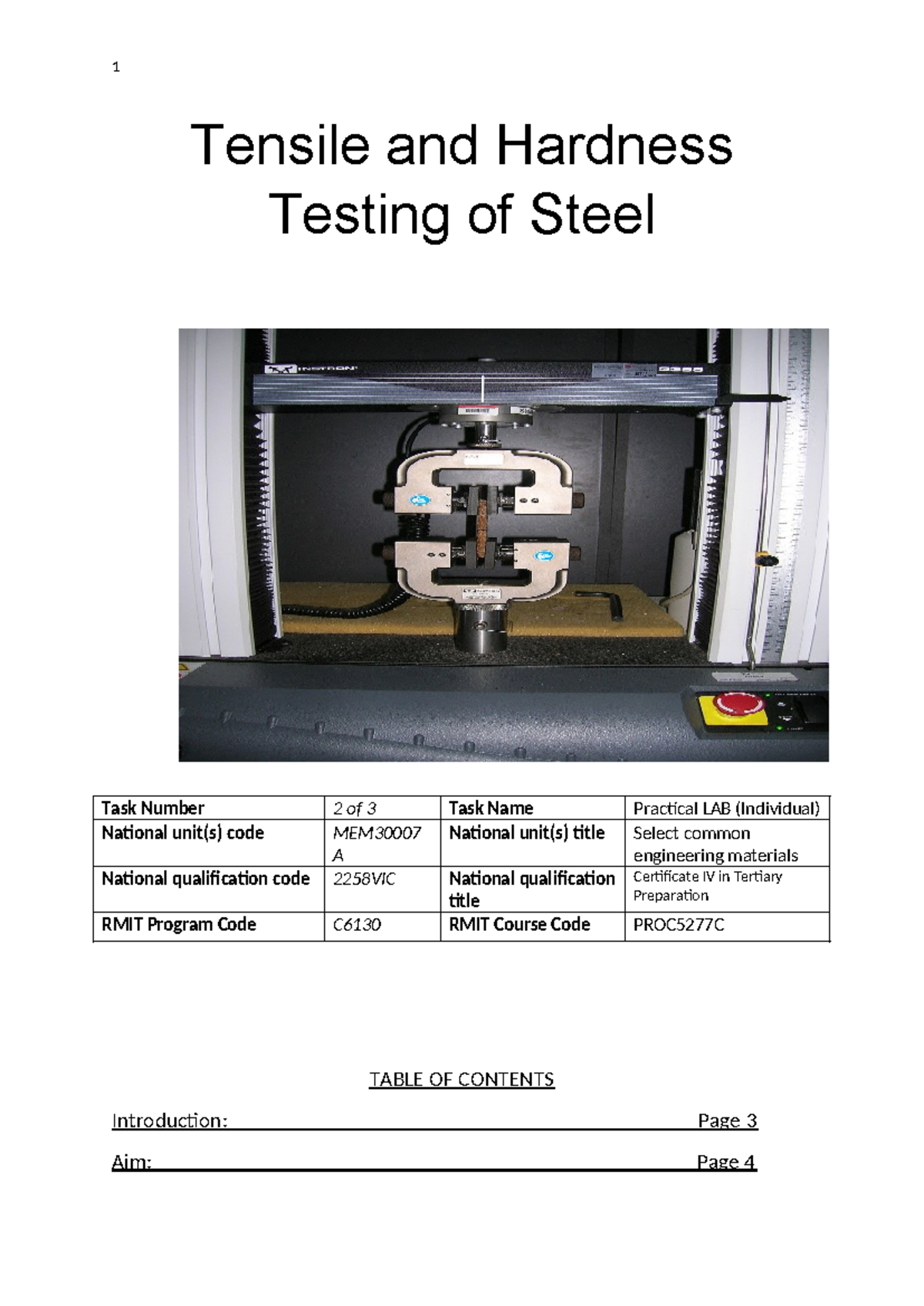 Lab Report: Tensile and Hardness Testing of Steel (PROC5277C) - Studocu