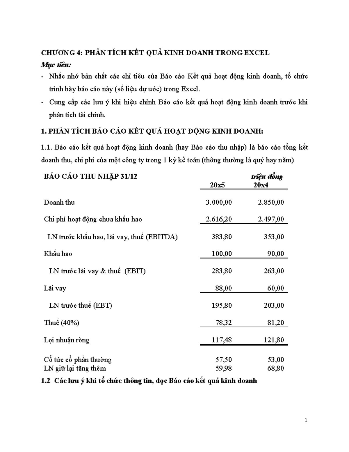 Httpselearning.vlu.edu.vnpluginfile - CHƯƠNG 4: PHÂN TÍCH KẾT QUẢ KINH DOANH TRONG EXCEL Mục ...