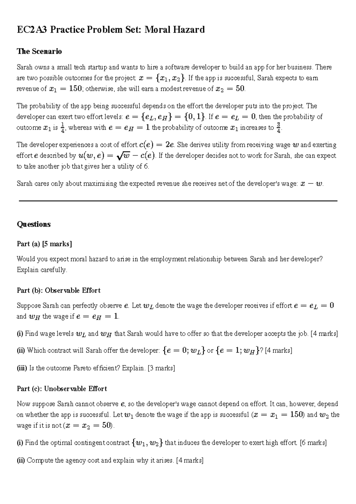 EC2A3 Moral Hazard Practice Problem Set: Analyzing Developer Incentives ...
