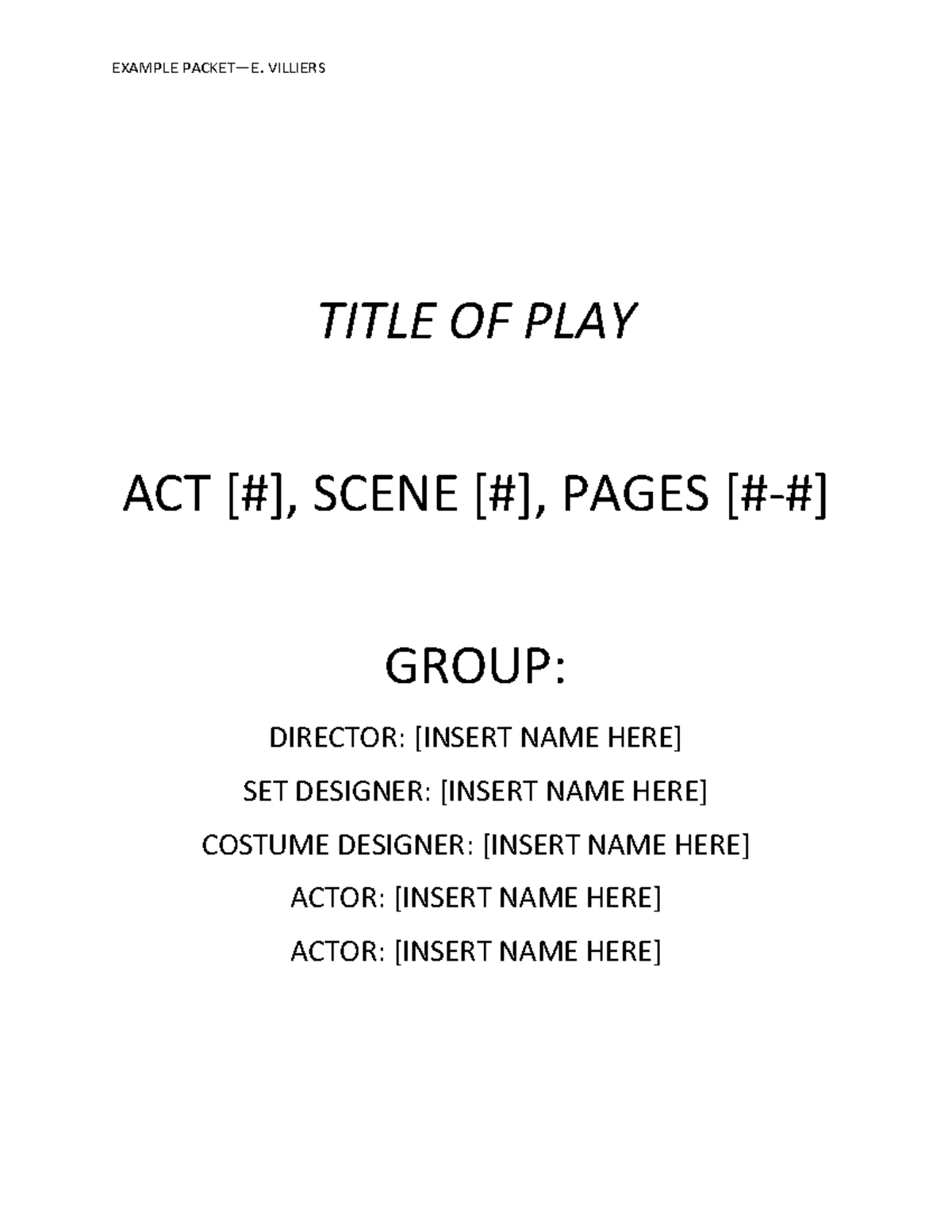 Example Packet- Final Portfolio- Drama 101 - TITLE OF PLAY ACT ...