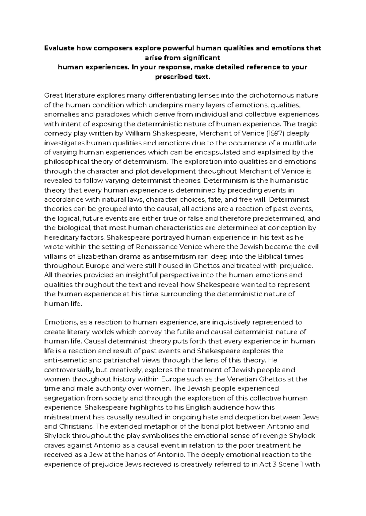 Common Module Texts and Human Experiences Essay - Evaluate how ...