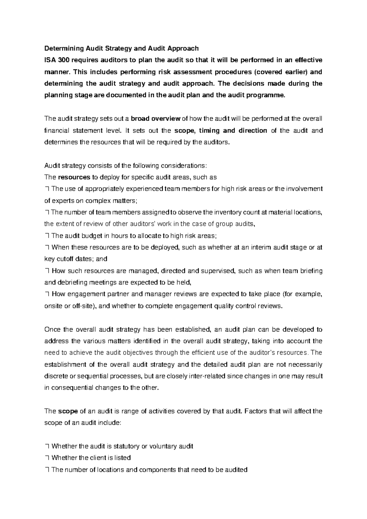 ISA 300: Audit Strategy and Approach - Key Considerations and Notes ...