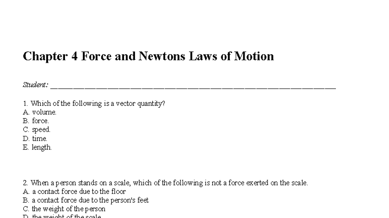 Chapter 4: Force and Newton's Laws of Motion - Physics Part 1 Review - Studocu