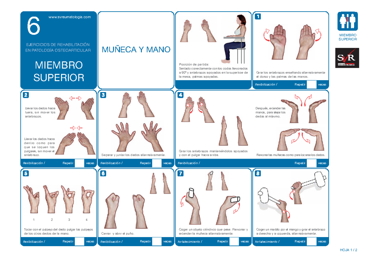 Ejercicios de muñeca y mano - MIEMBRO SUPERIOR MUÑECA Y MANO Repetir veces flexibilidad ...