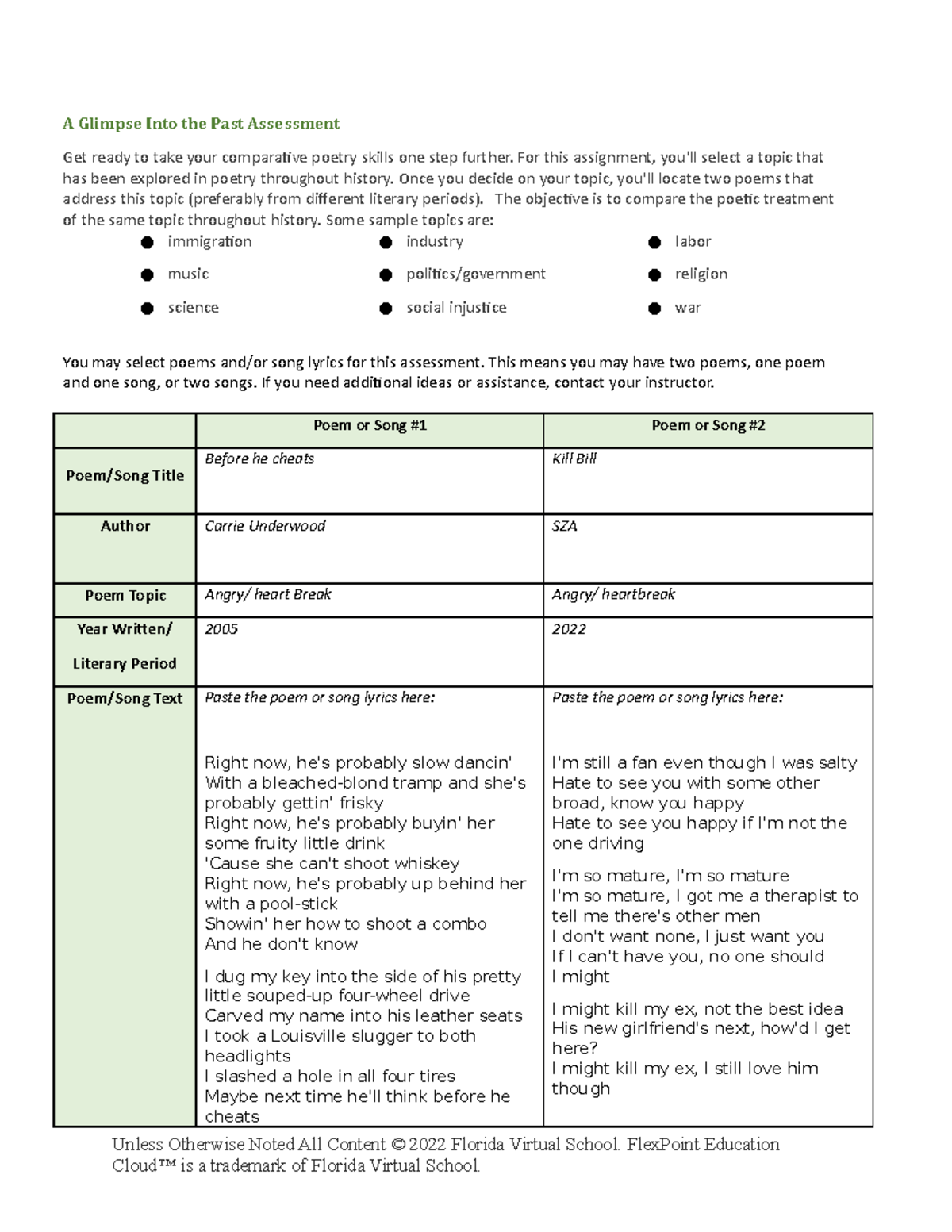 Comparative Poetry Assessment: A Glimpse Into the Past Analysis - Studocu