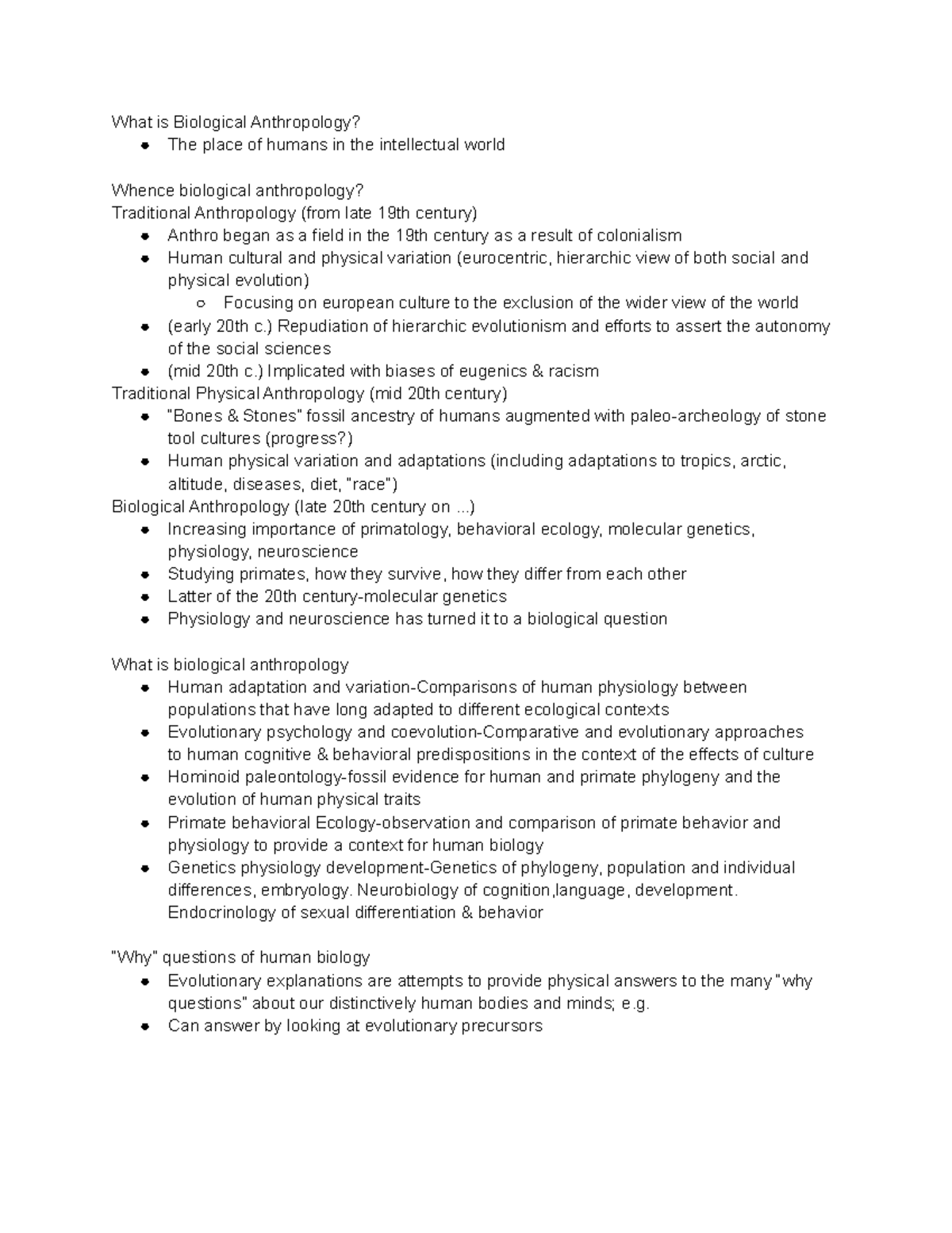 Anthro 1 Lecture Notes: Understanding Biological Anthropology Concepts ...