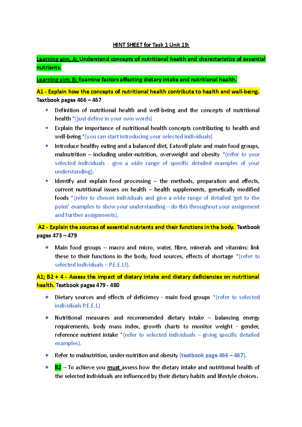 Unit 19 - Task 1 Nutritional Health Concepts and Dietary Impacts - Studocu