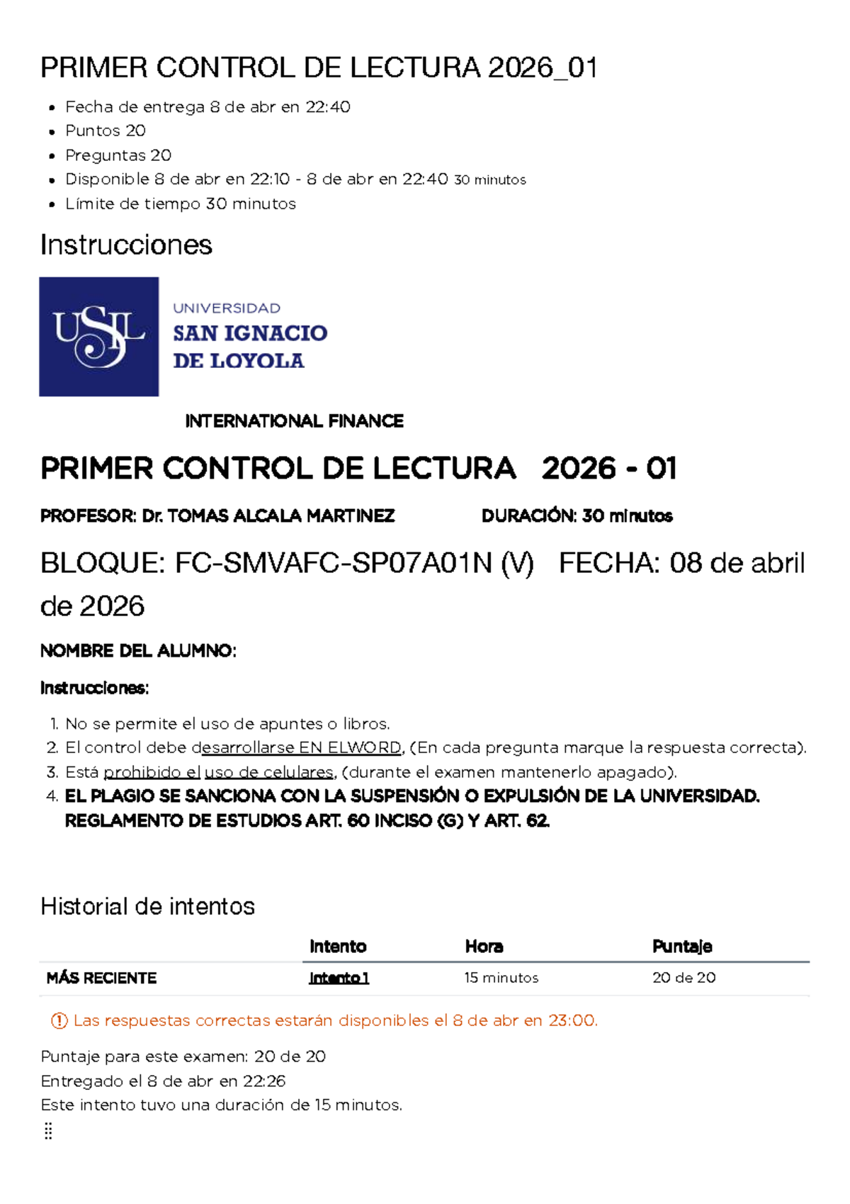 PRIMER CONTROL DE LECTURA CL1 FINANCE 2026_01 - Instrucciones y ...