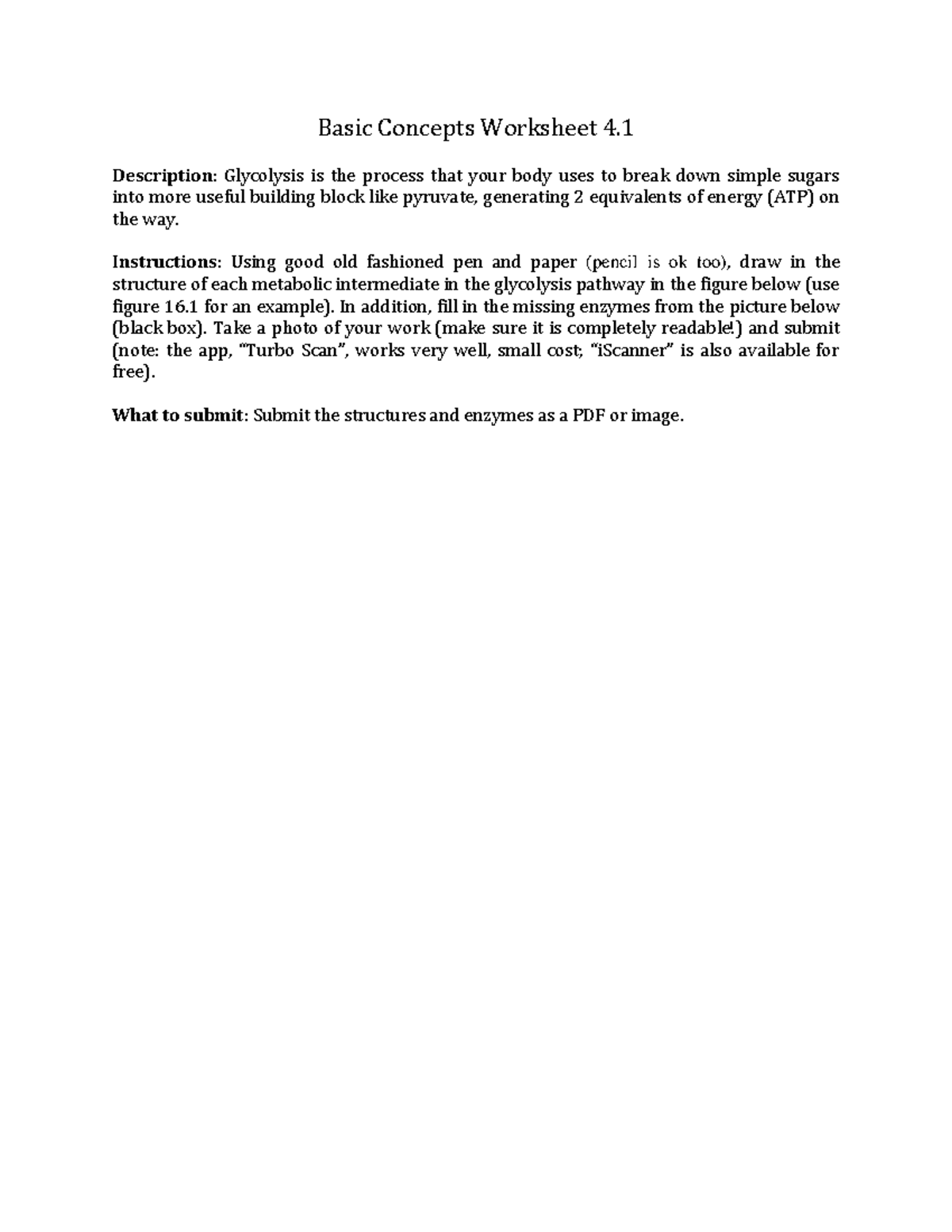 Basic Concepts Worksheet 4 - Description : Glycolysis is the process that your body uses to ...