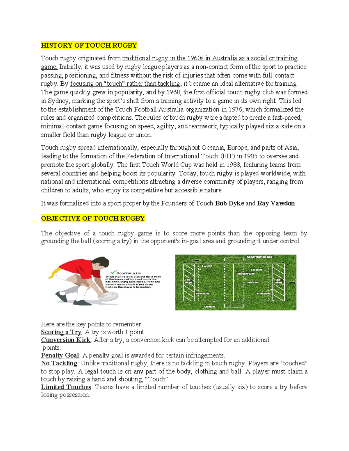 History and Key Rules of Touch Rugby (Sport 101) - Studocu