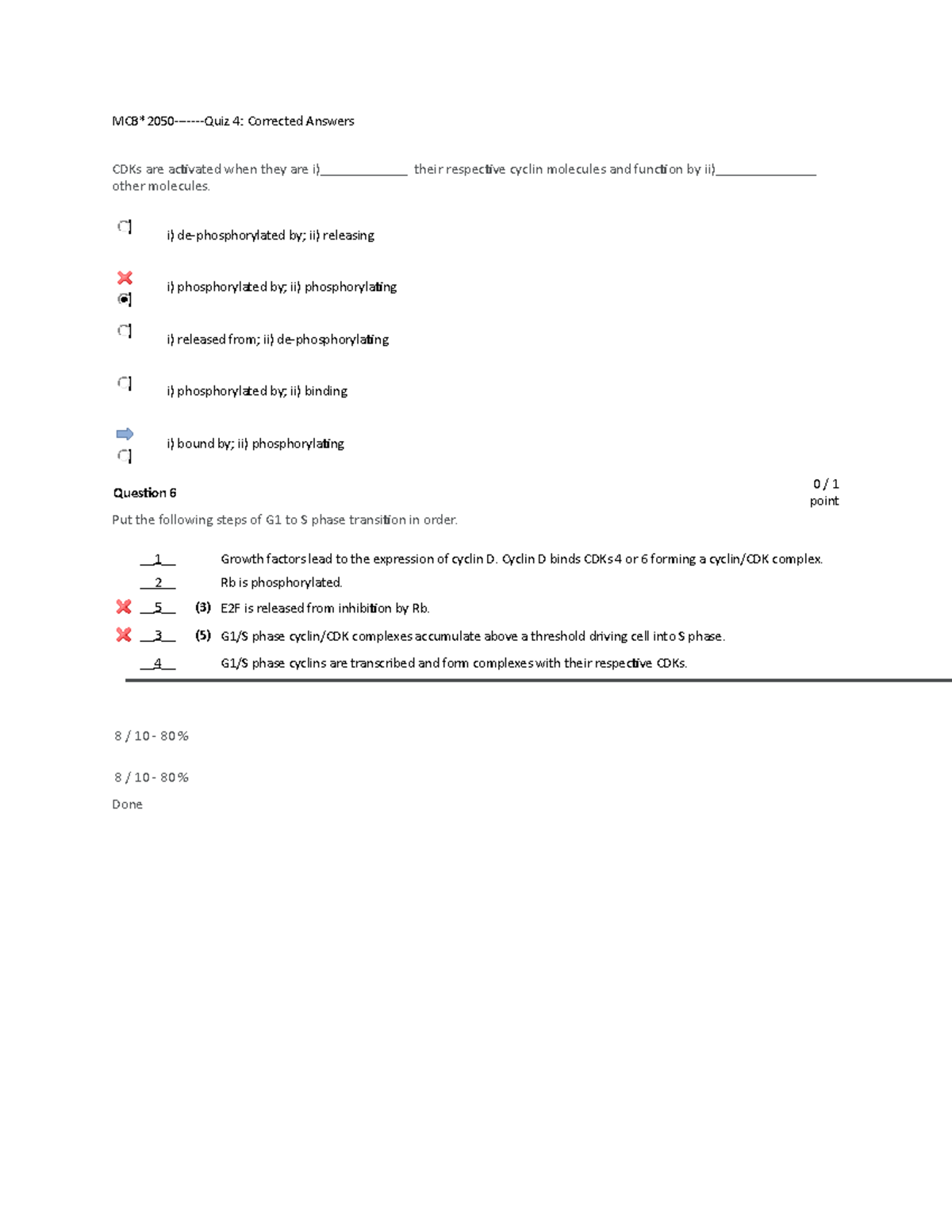 MCB 2050 Tutorial Quiz 4: Corrected Answers and Key Concepts - Studocu