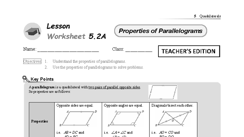 LWS 5.2A & 5.2B Quadrilaterals: Properties & Conditions of ...