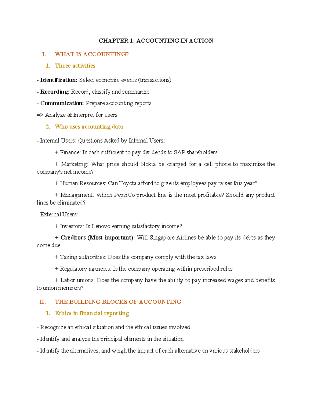 Chapter 1 - Accounting in Action - CHAPTER 1: ACCOUNTING IN ACTION I ...