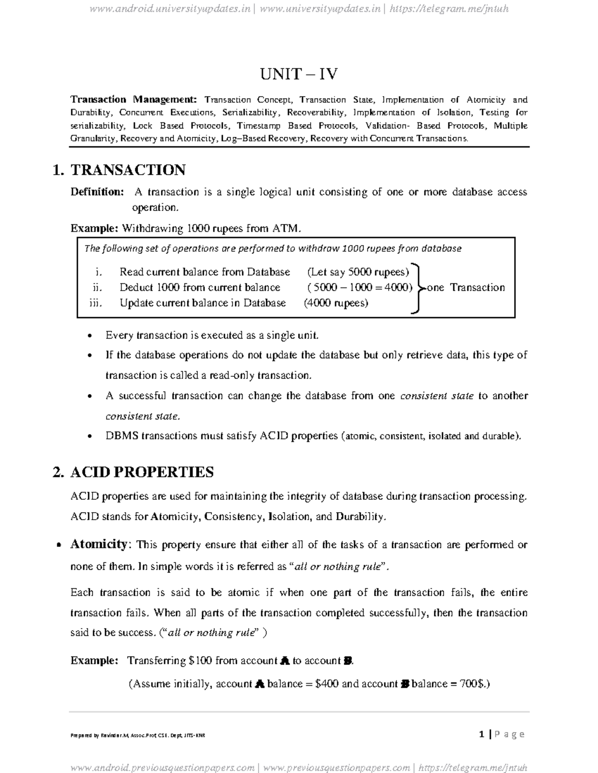 DBMS Unit 4 Notes - relational models - Prepared by Ravindar, Assoc ...