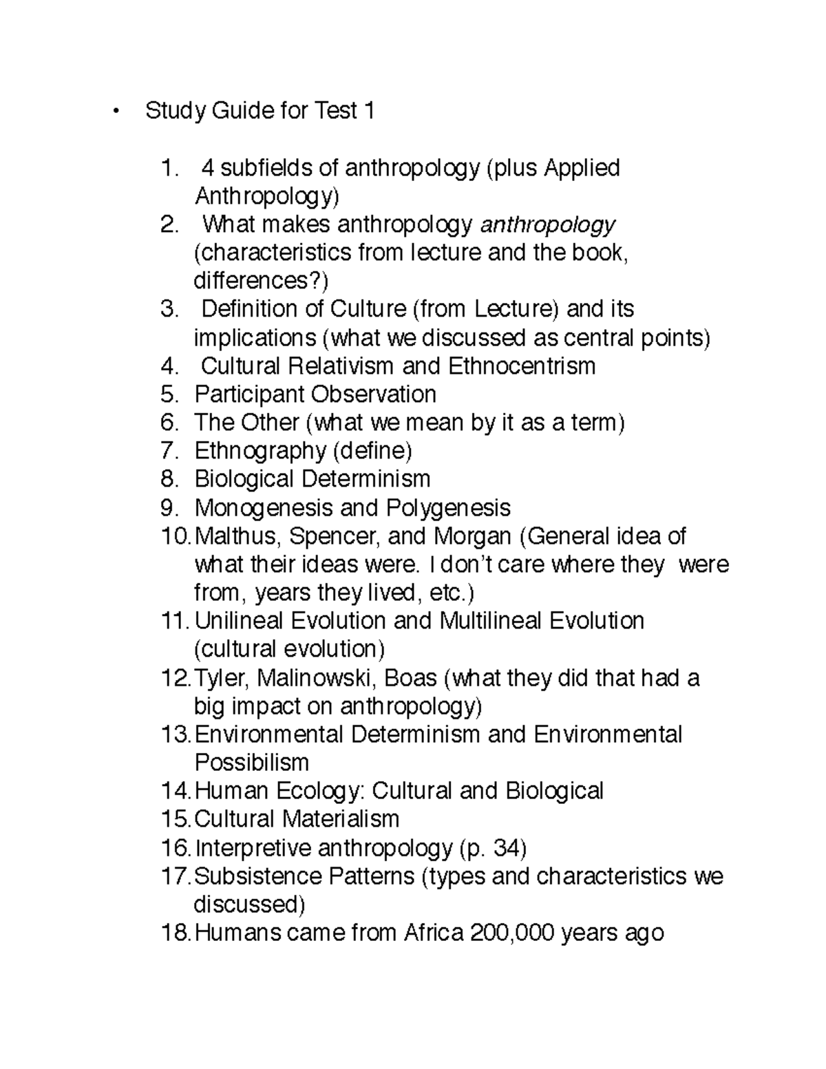 Study Guide: Anthropology Test 1 - Concepts and Key Terms - Studocu