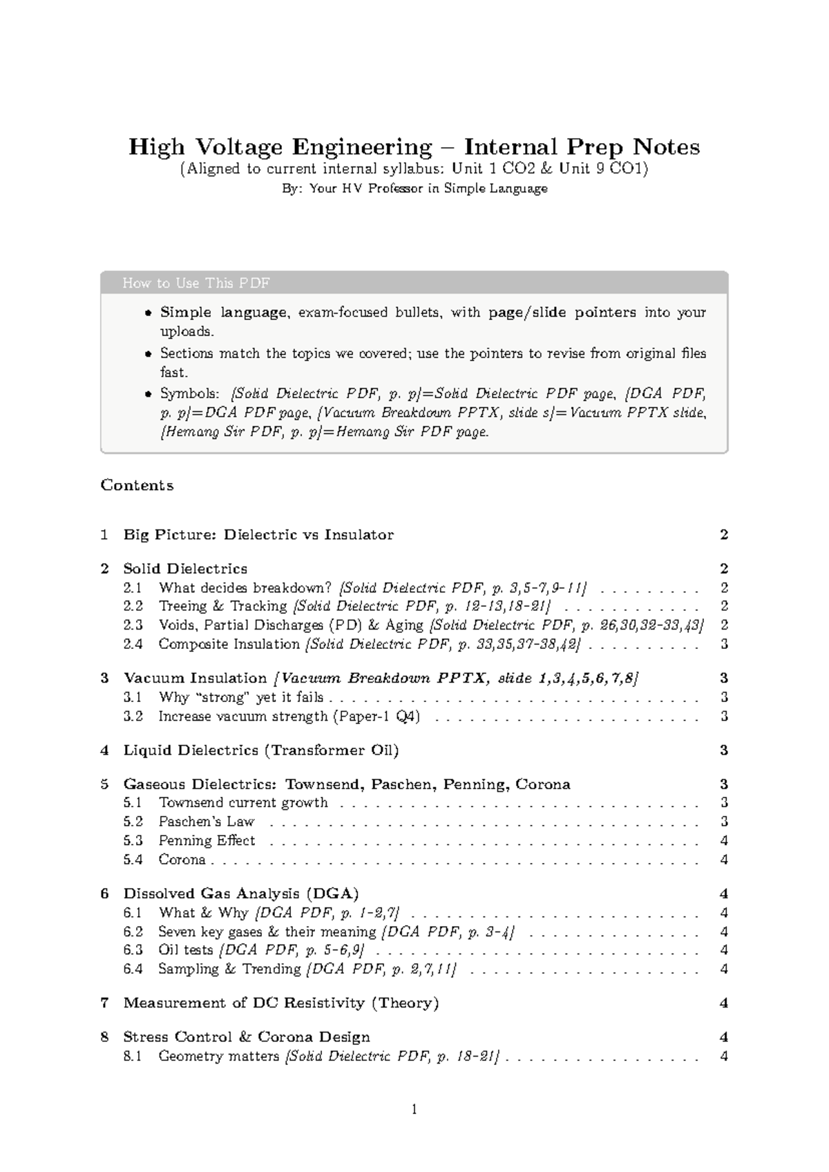 High Voltage Engineering Internal Prep Notes (Unit 1 CO2, Unit 9 CO1 ...
