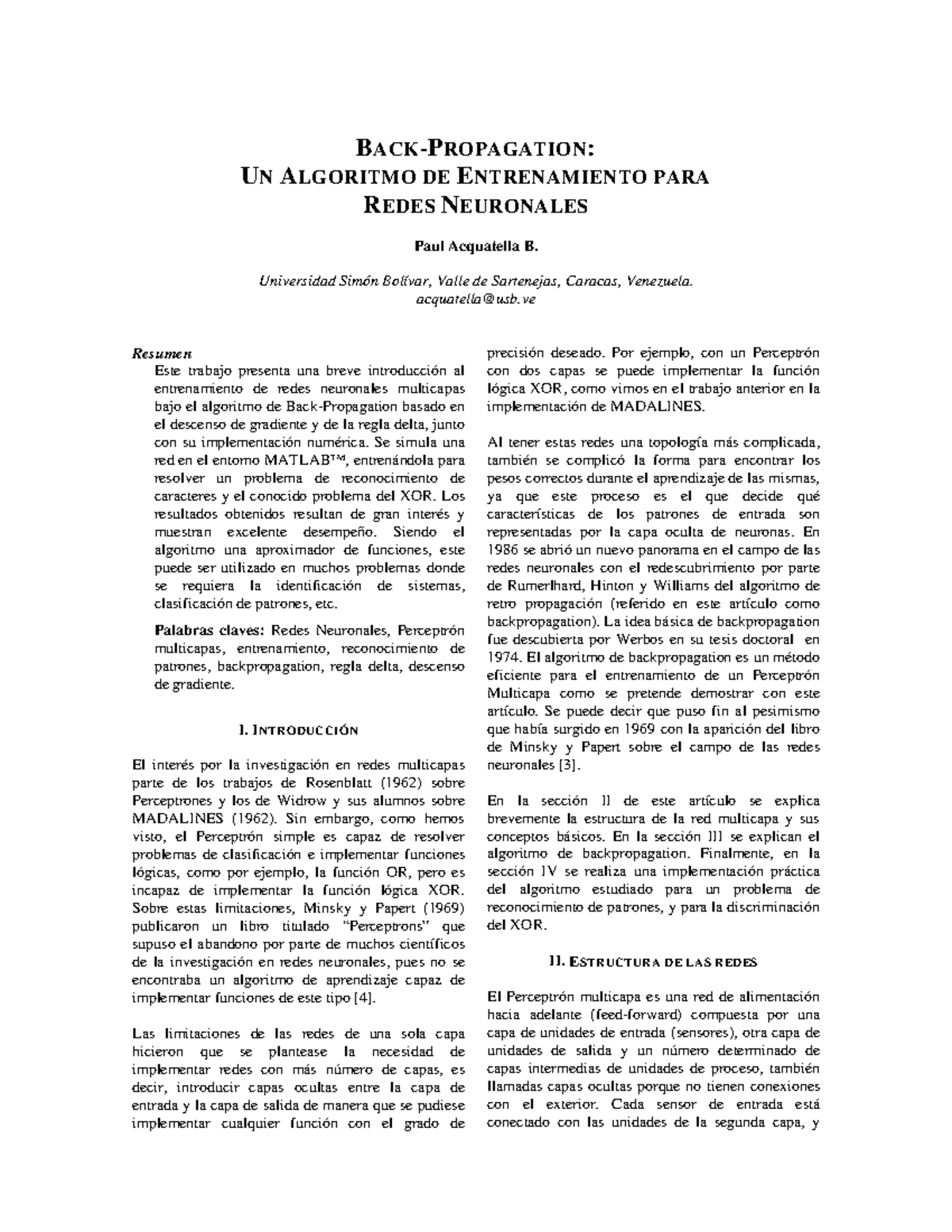 Tutorial de backpropagation - Un algoritmo de entrenamiento para redes - Studocu