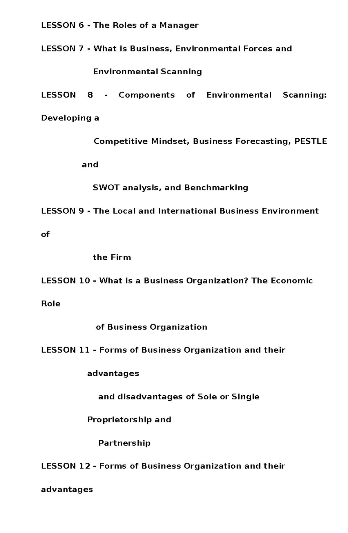 Business Management Lessons: Roles, Environment & Organizations - Studocu