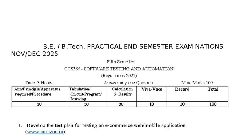 CCS366 Software Testing & Automation Lab Questions - Set 1 - Studocu