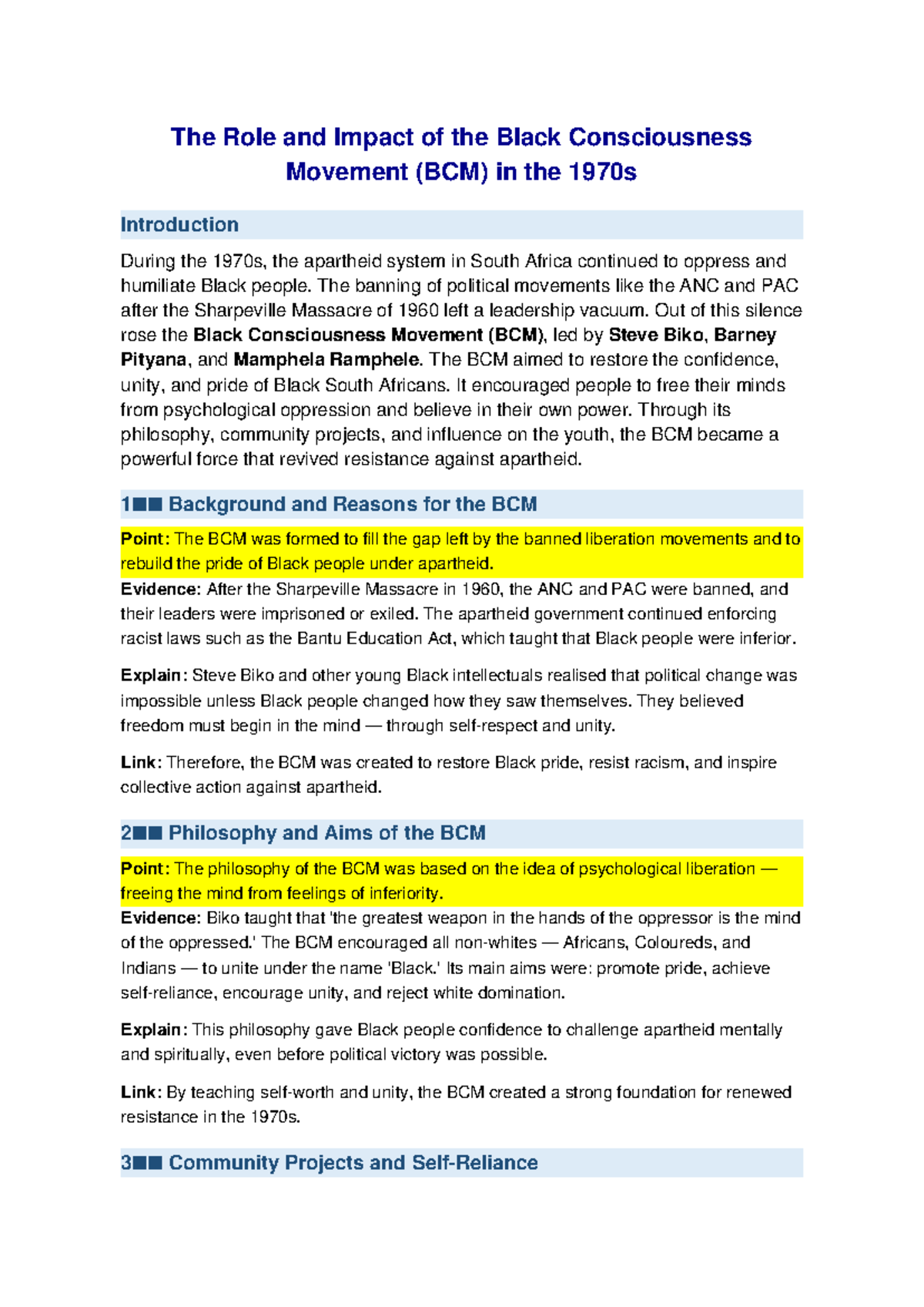 Black Consciousness Movement (BCM) Study Essay: Impact in the 1970s ...
