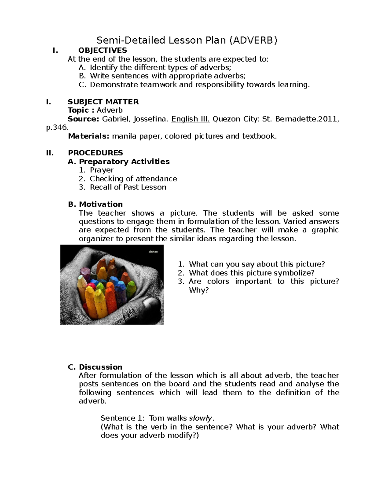 133760642-Semi-Detailed Lesson Plan on Adverbs - Studocu