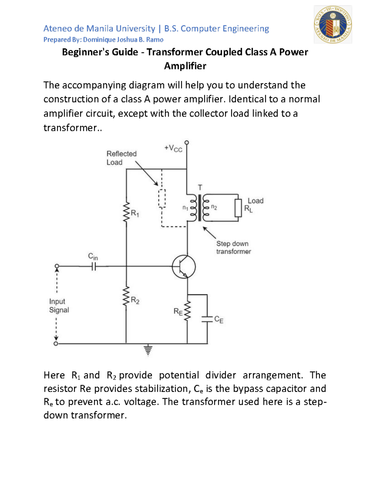 Beginner's Guide - Transformer Coupled Class A Power Amplifier ...