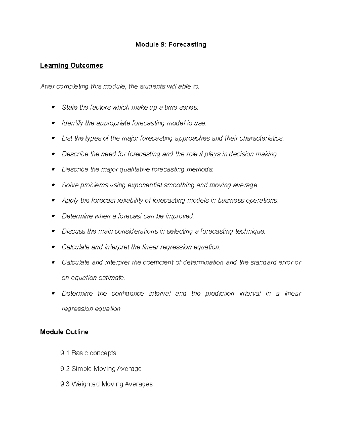 Module 9: Forecasting Techniques for Business Decisions - Studocu
