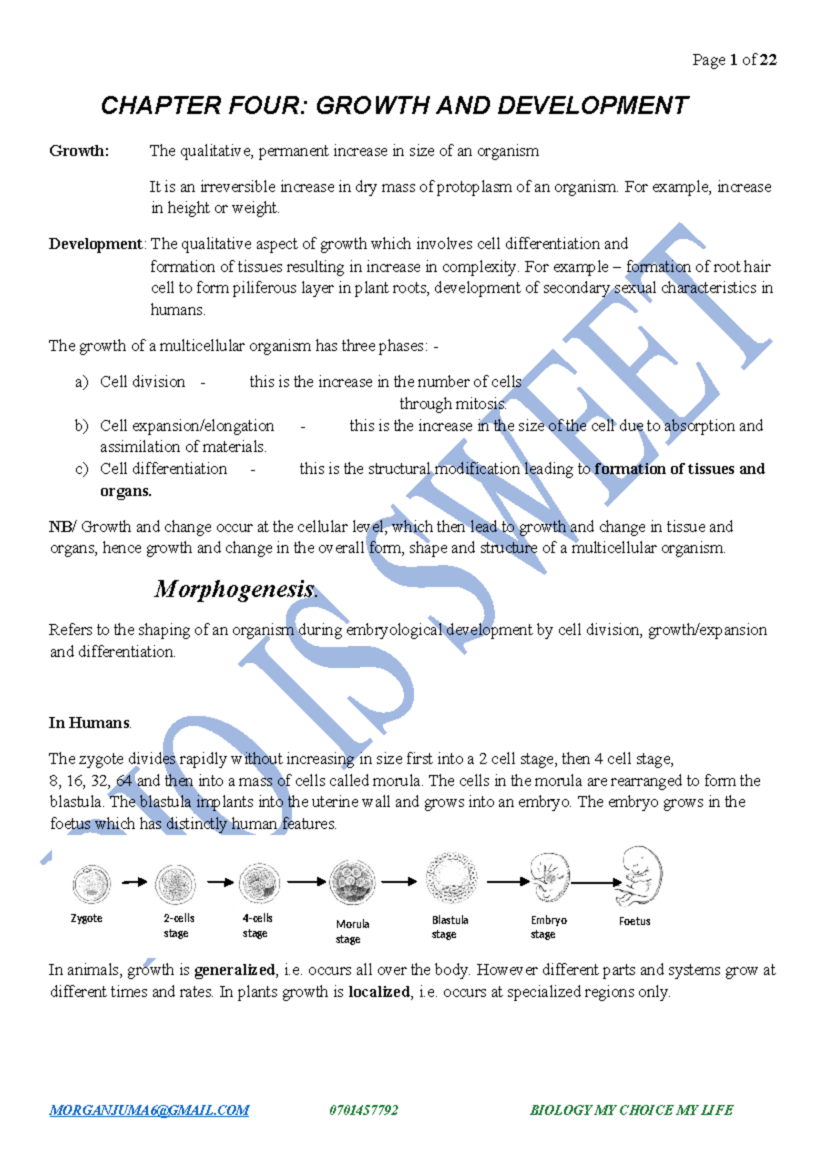 Growth and Development in Biology - MHS - Chapter 4 Notes - Studocu