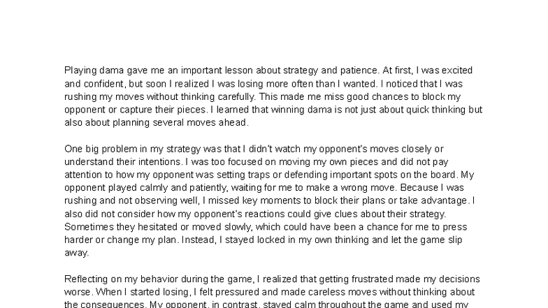 Reflection on Strategy and Patience in Dama - Manecon - Studocu