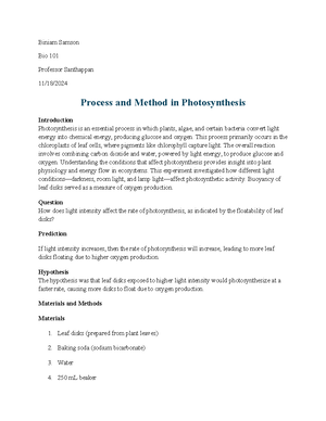Photosynthesis Lab Assignment - EXERCISE 6 PHOTOSYNTHESIS ASSIGNMENT ...