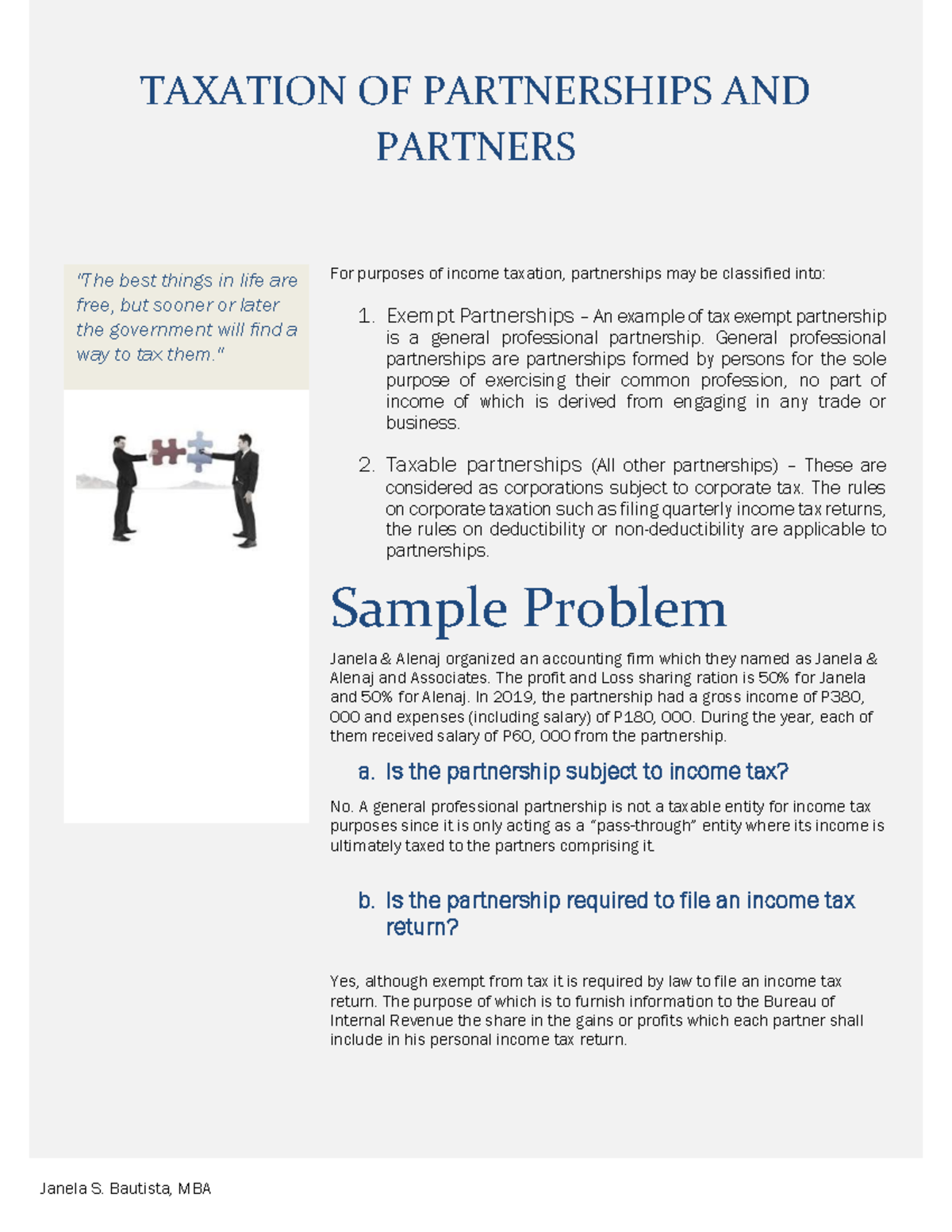 Taxation of Partnerships and Partners: Key Concepts & Examples - Studocu
