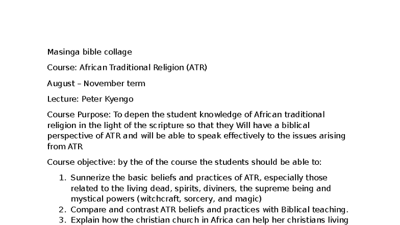 ATR Course Notes: Understanding African Traditional Religion - Studocu