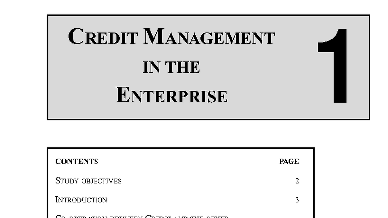 CRM1501 Credit Management: Chapter 1 Study Notes and Objectives - Studocu