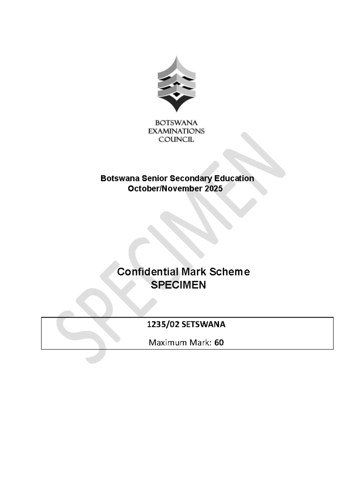 Botswana Senior Secondary Education 2025 Specimen Setswana Paper 2 Mark ...