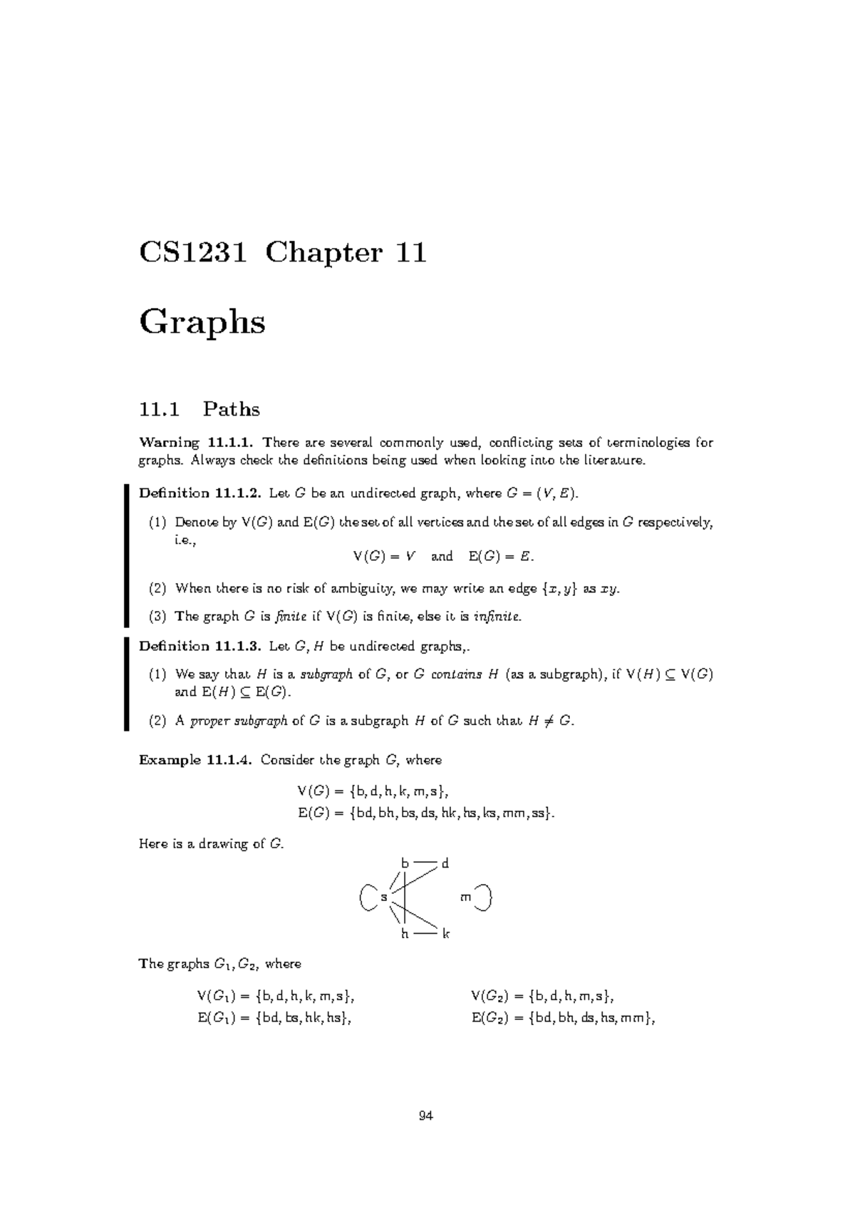 11-graphs-notes - cs1231 - CS1231 Chapter 11 Graphs 11 Paths Warning 11 ...