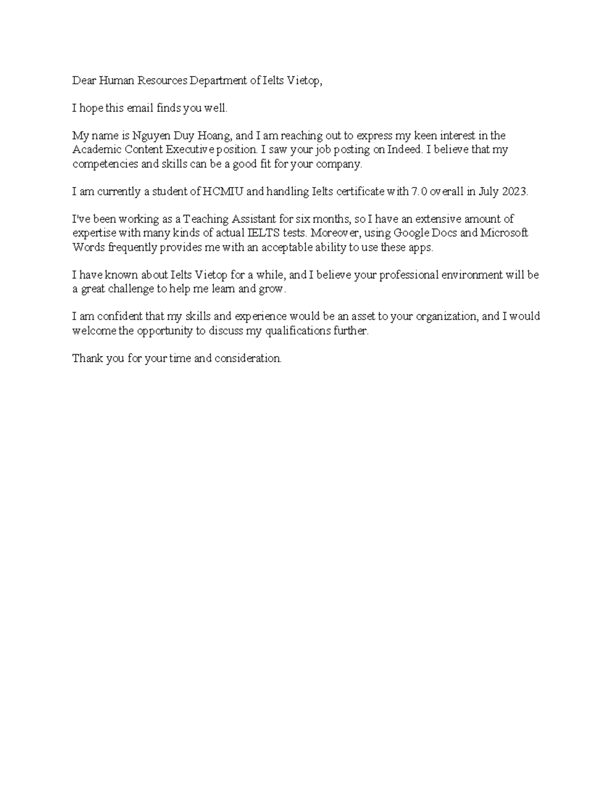 Mẫu mail - werwer wer - Dear Human Resources Department of Ielts Vietop ...