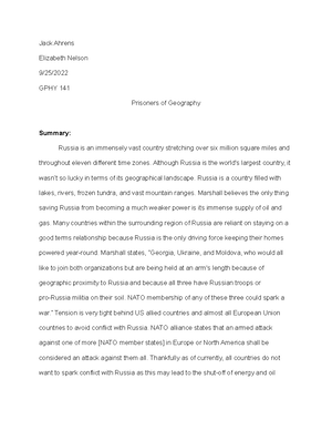 GPHY Paper 2 - Prisoners of Geography Chapters 4,5,6 Analysis and Argument - Jack Ahrens ...