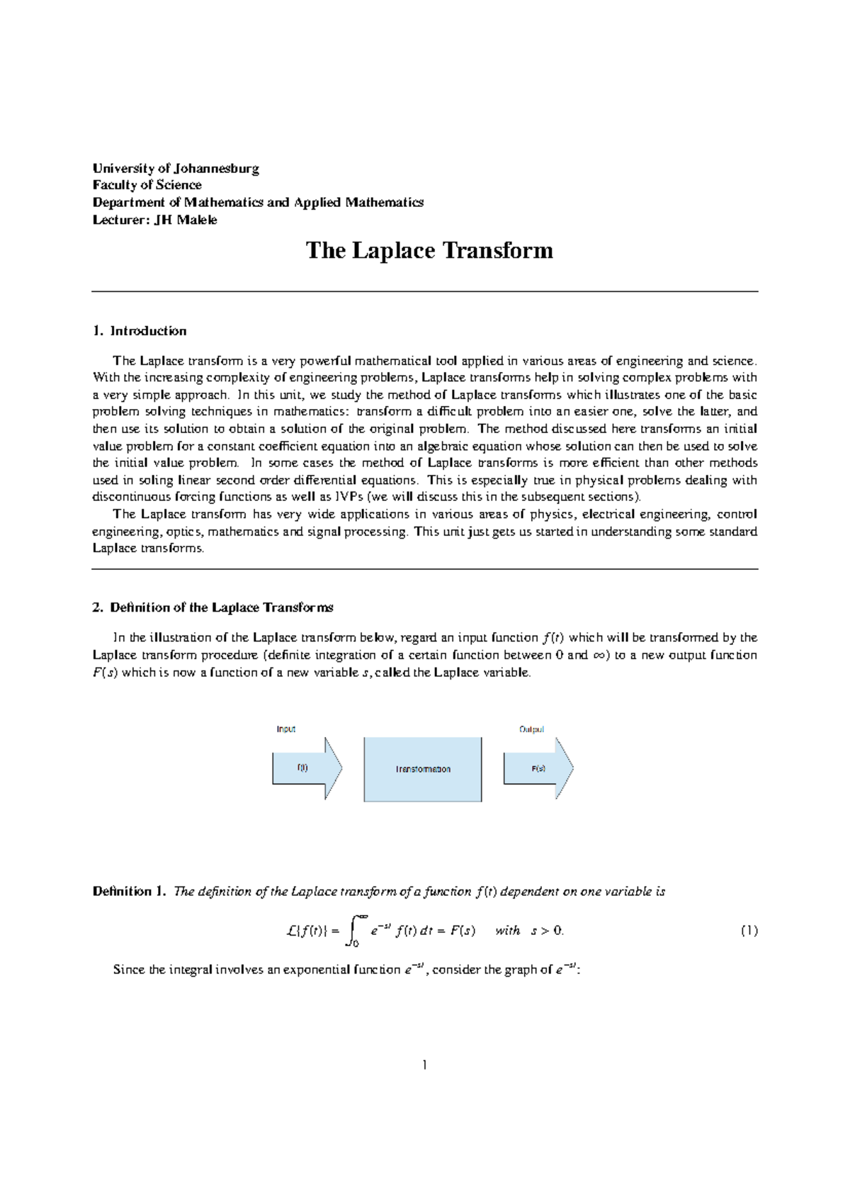 Laplace Transform Techniques - MATH 2 Final Exam Notes - Studocu