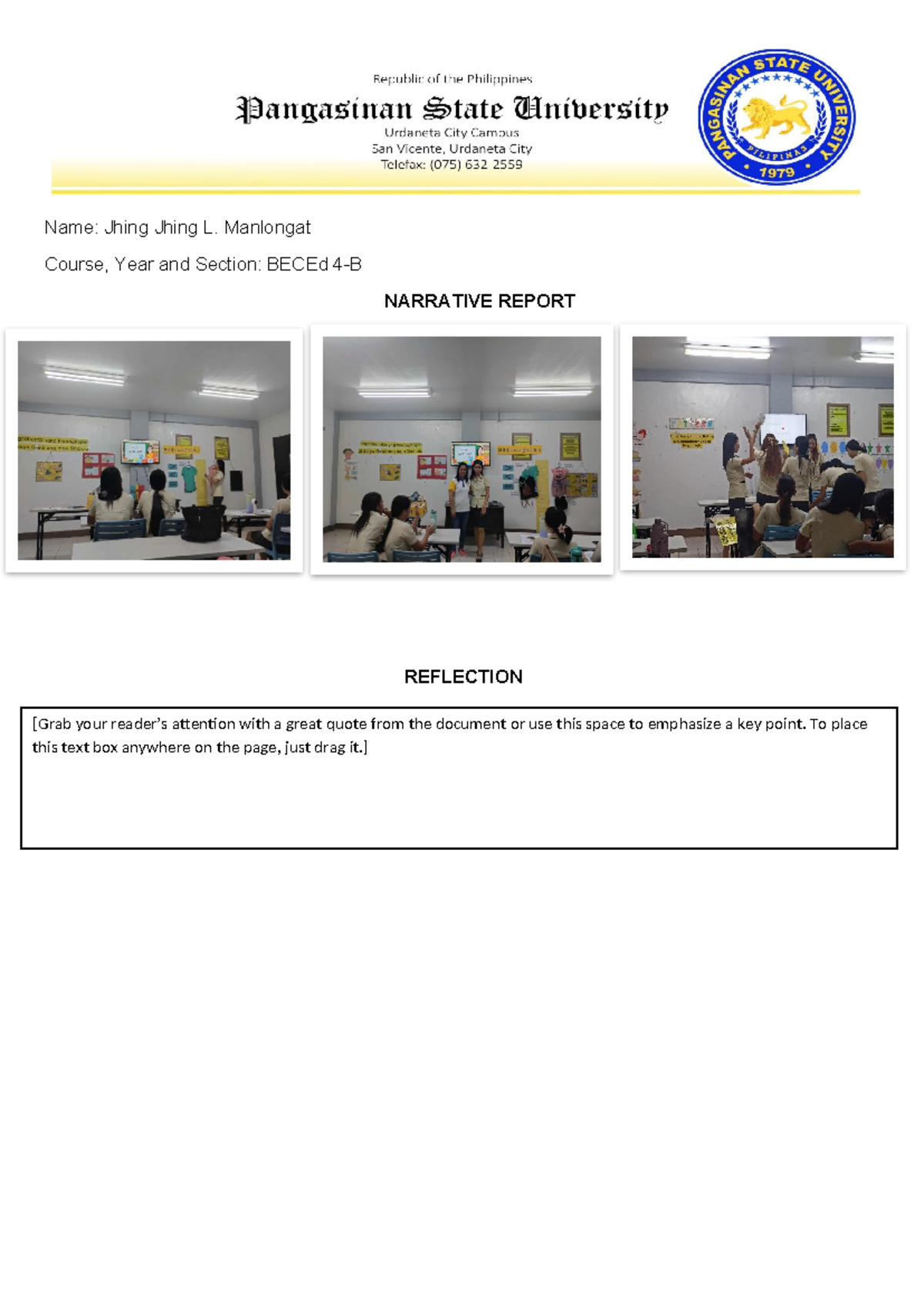 Exit demo - demo - Bachelor of Elementary Education - Name: Jhing Jhing ...