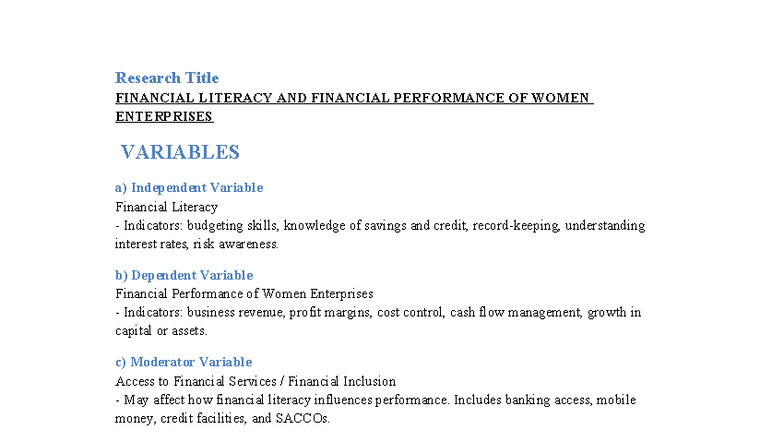 Financial Literacy and Performance of Women Enterprises: A Study ...