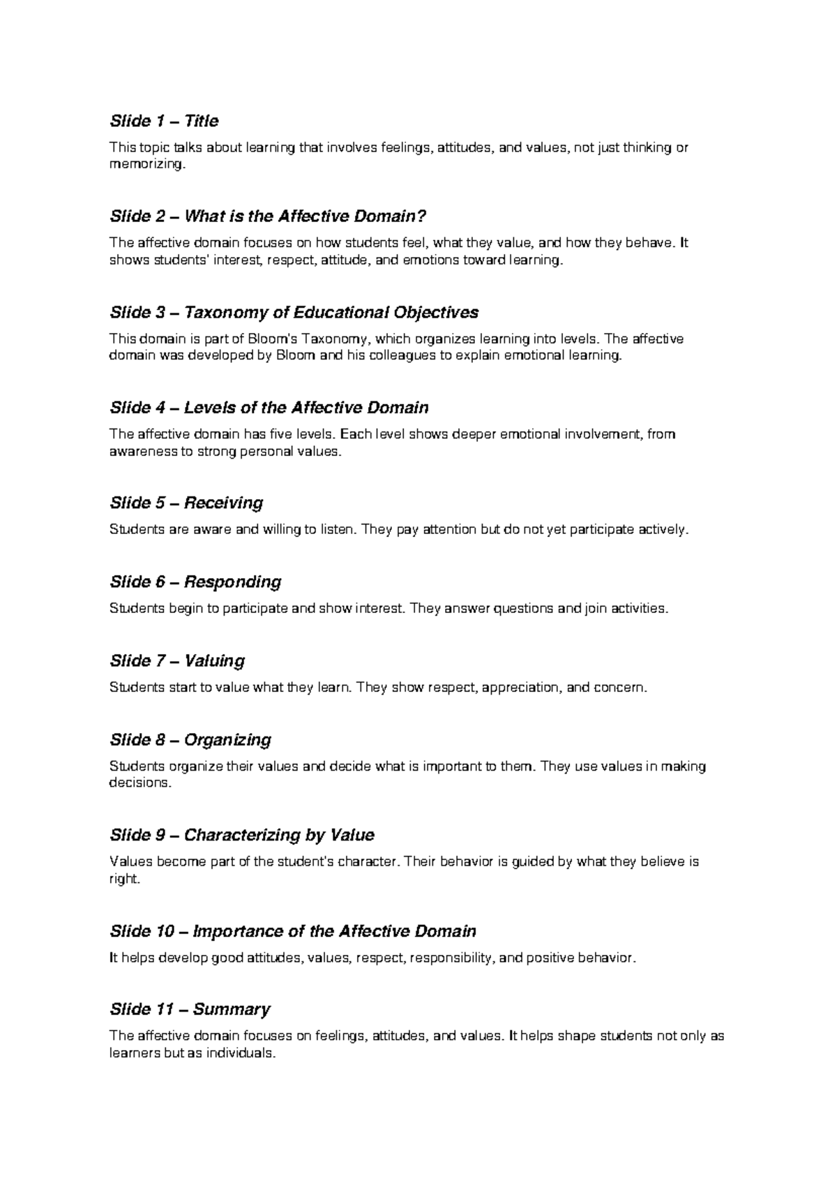 Affective Domain Overview: Key Concepts & Levels Explained - Studocu