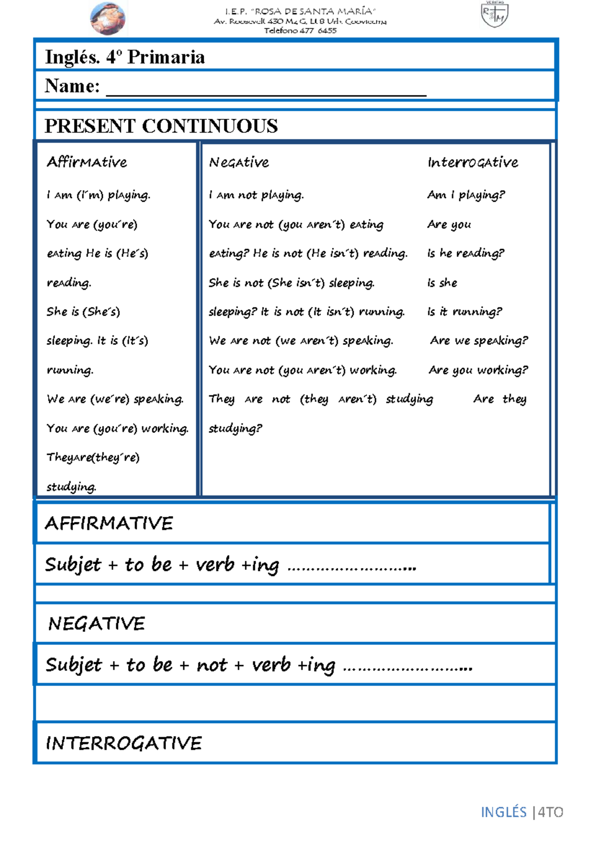 Inglés 4º Primaria: Present Continuous & Simple Present Notes - Studocu