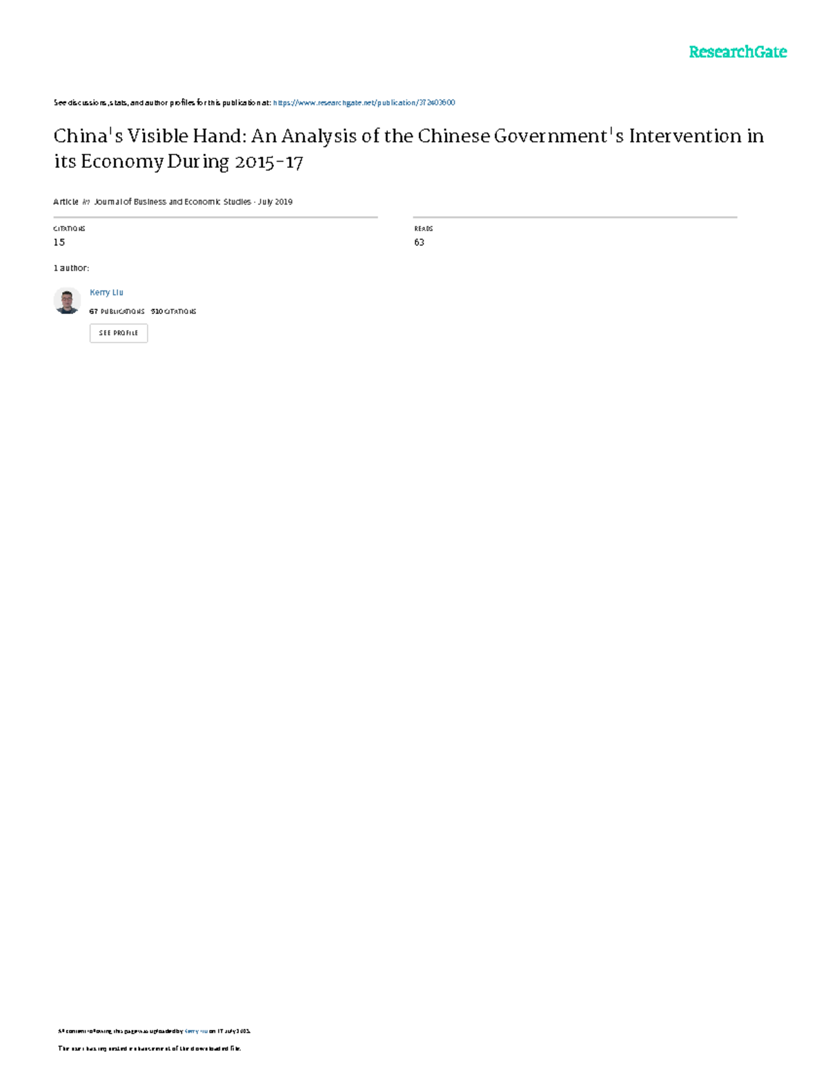 China's Visible Hand: Analyzing Government Economic Intervention (2015 ...