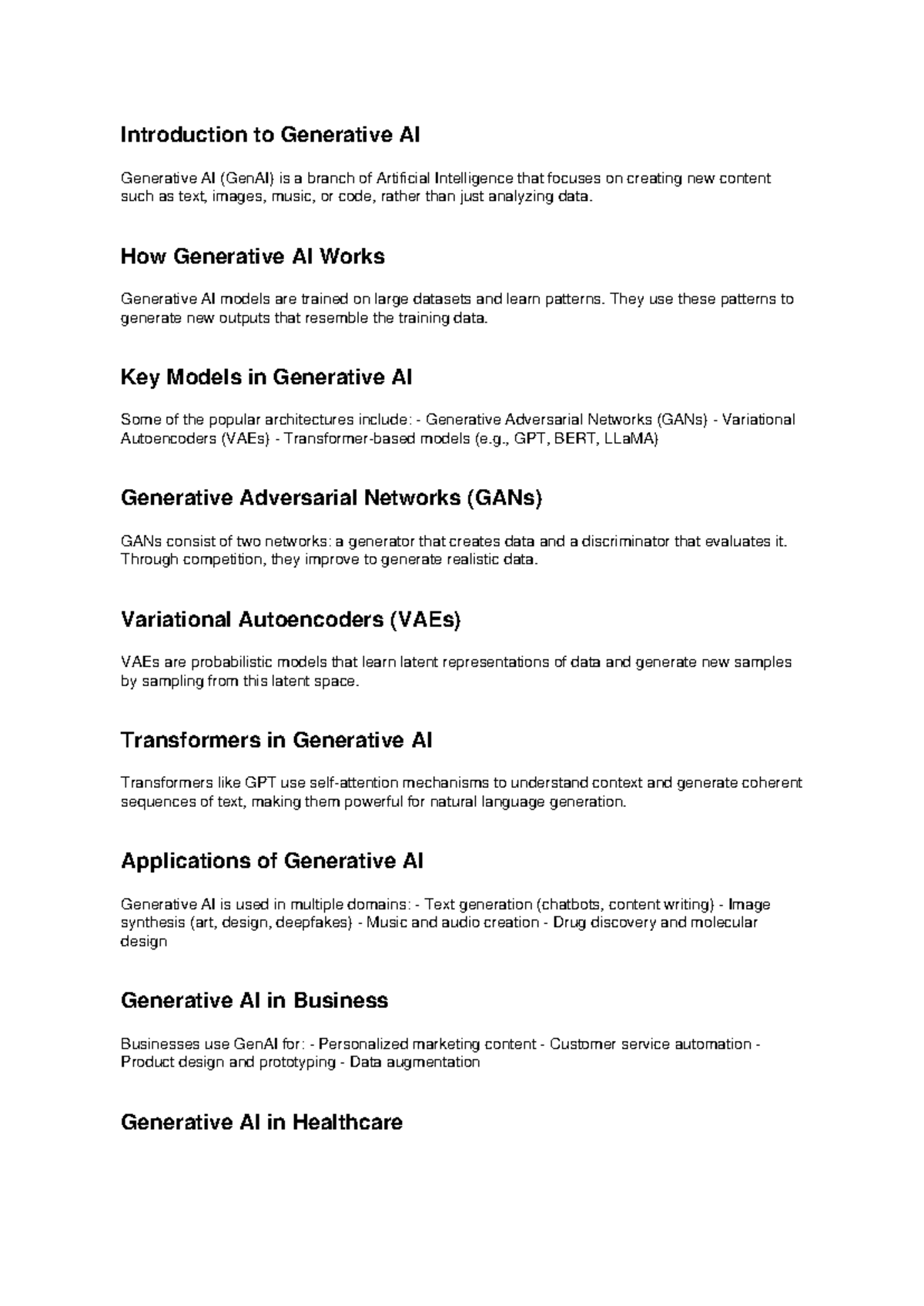 Generative AI Overview: Key Models, Applications & Challenges - Studocu