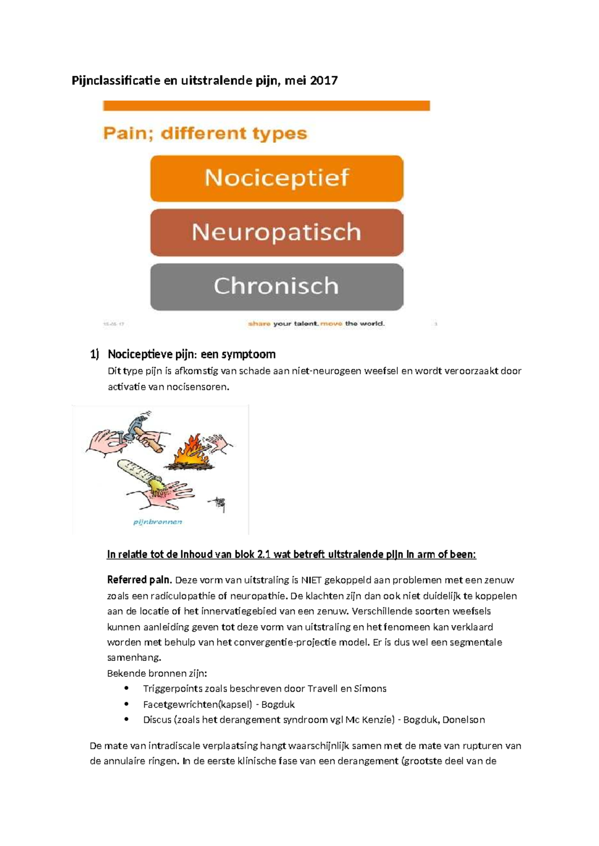 Pijnclassificatie en uitstralende pijn - Blok 5 Samenvatting - Studeersnel
