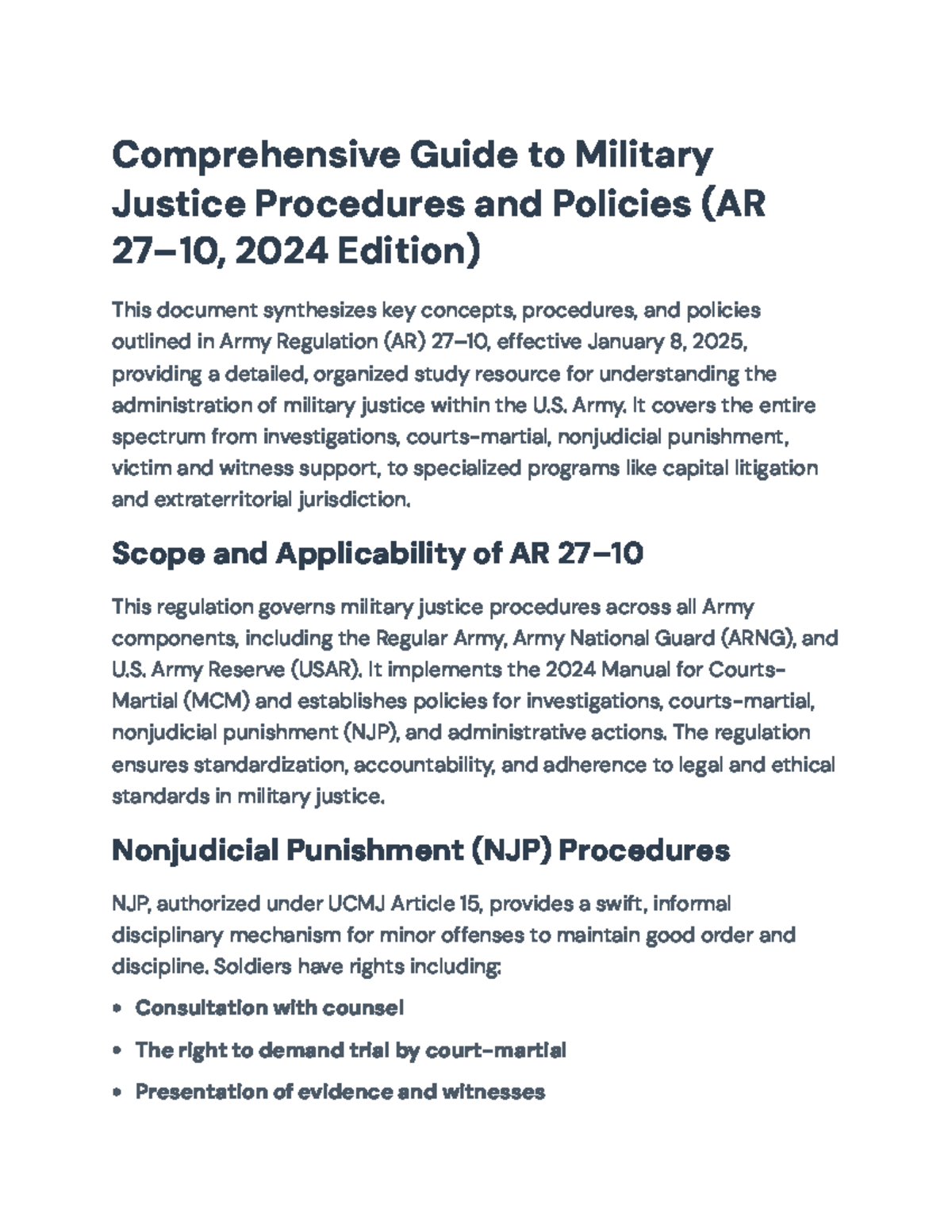 AR 27-10 Comprehensive Guide to Military Justice Procedures (2024 ...